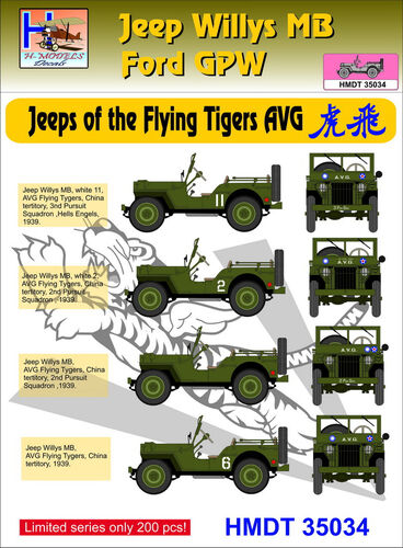 H-Model Decals T35034 Willys Jeep MB/Ford GPW: 'Flying Tigers' Jeeps