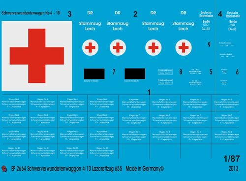 Peddinghaus-Decals 2664 Heavy Wounded Transport Wagon Ambulance Train 655, White Label