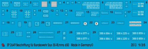 Peddinghaus-Decals 2649 Markings Fot The Bundeswehr Ssys 55-Rlmmps 650, 61 Ton Flat