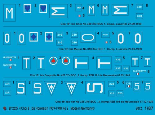 Peddinghaus-Decals 2627 4 Char B1 bis Tank France 1939-1940 No. 2