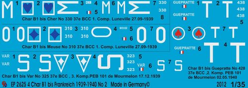 Peddinghaus-Decals 2625 4 Char B1 bis Tank France 1939-1940 No. 2