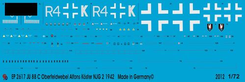 Peddinghaus-Decals 2617 Ju 88 C Oberfeldwebel Alfons Köster III/NJG 2, 1942