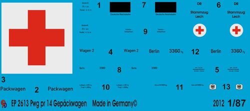 Peddinghaus-Decals 2613 Baggage Car Pwg pr 14 As A Baggage Car And Baggage Car Hospital Train 655