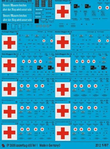 Peddinghaus-Decals 2608 Ambulance Train 655 Steamer, Staff Cars, Part 1, Wounded Waggons, Total 11 Waggons