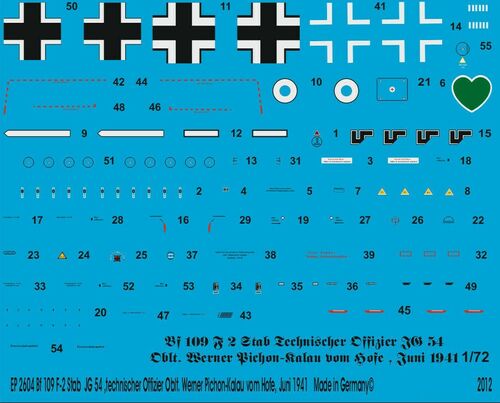 Peddinghaus-Decals 2604 Bf 109 F-2 Technical Officer Staff JG 52 Oblt. Werner Pichon-Kalau vom Hofe, June 1941