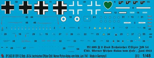Peddinghaus-Decals 2603 Bf 109 F-2 Technical Officer Staff JG 52 Oblt. Werner Pichon-Kalau vom Hofe, June 1941