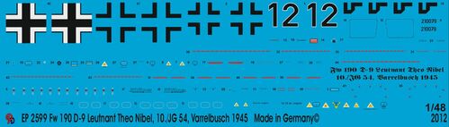 Peddinghaus-Decals 2599 Fw 190 D-9 Leutnant Theo Nibel 10./JG 54, Varrelbusch, Germany 1945