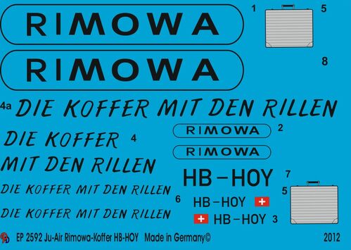 Peddinghaus-Decals 2592 Ju 52 JU-Air Rimowa-Koffer HB-HOY