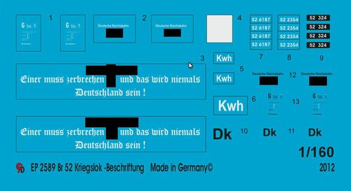 Peddinghaus-Decals 2589 BR 52 Steamer War Production Markings