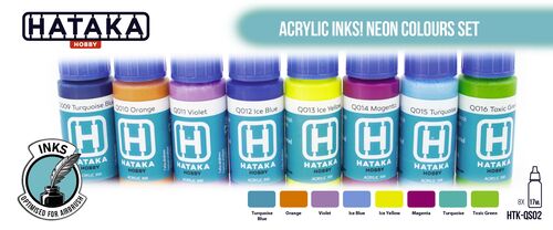 Hataka Hobby QS02 Acrylic Inks! Neon Colours Set (8 pcs)