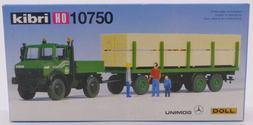 NEW! Kibri 10750 Unimog with Platform Trailer with wood load