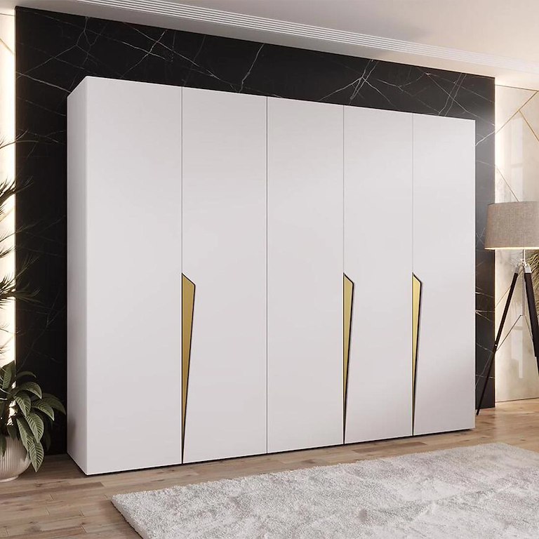 Piano ormar 250x50x202cm bela/zlatna