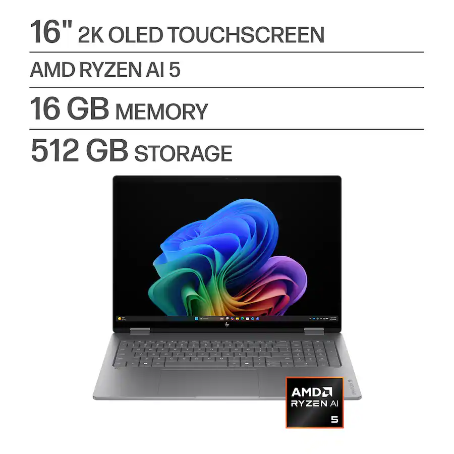 HP - OMNIBOOK X FLIP 2-IN-1 - 16" 2K OLED TOUCHSCREEN LAPTOP - AMD RYZEN AI 5 430 (2026) - 16GB MEMORY - 512GB SSD - COPILOT+ - METEOR SILVER