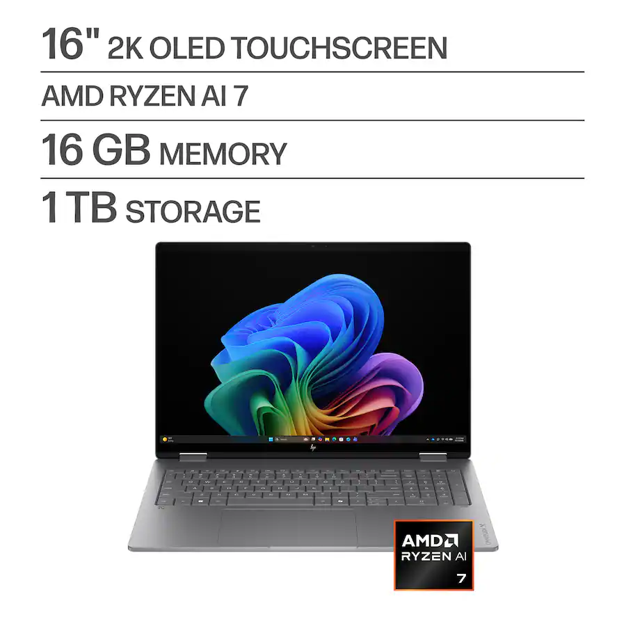 HP - OMNIBOOK X FLIP 2-IN-1 - 16" 2K OLED TOUCHSCREEN LAPTOP - AMD RYZEN AI 7 445 (2026) - 16GB MEMORY - 1TB SSD - COPILOT+ - METEOR SILVER