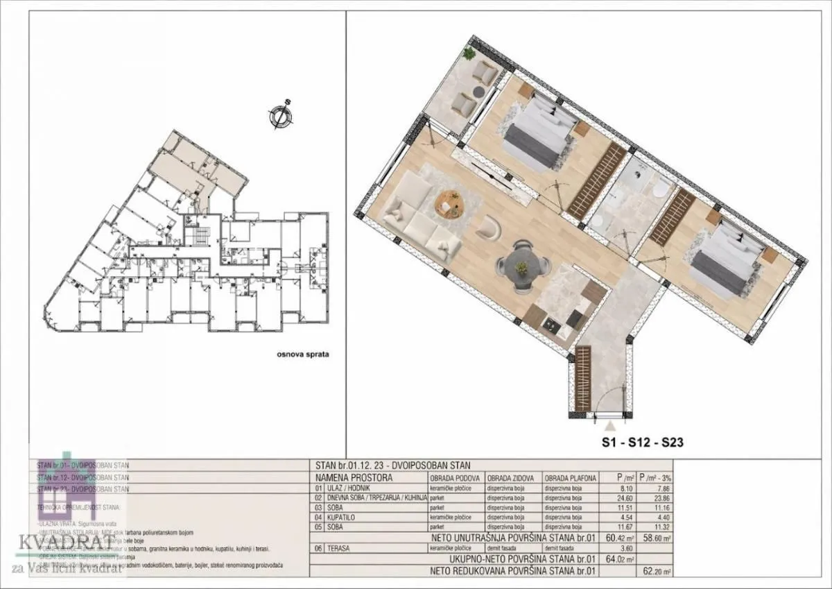 Prodaja, dvosoban stan, 62m², Obrenovac, Beograd