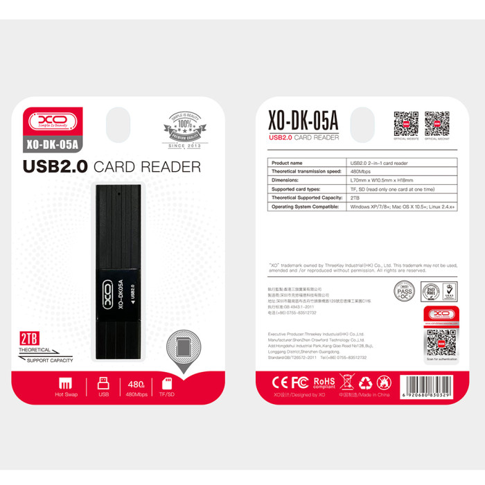 XO-DK05A 2IN1 CARD READER 2.0 CRNI