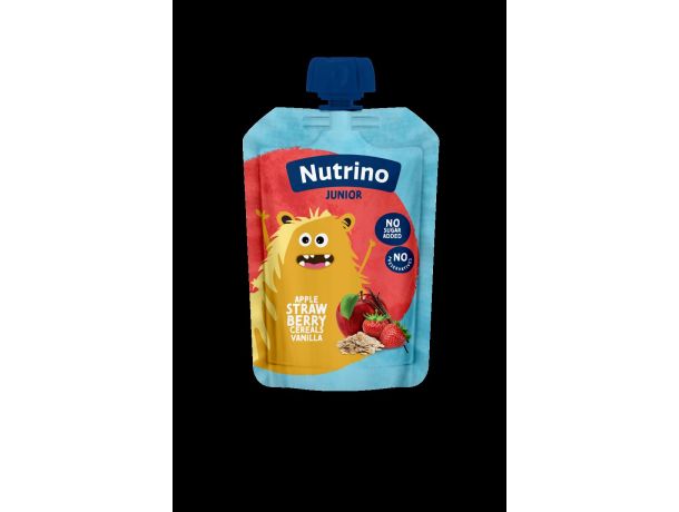 Nutrino Junior voćni pire jabuka, jagoda, žitarice i vanila 180g