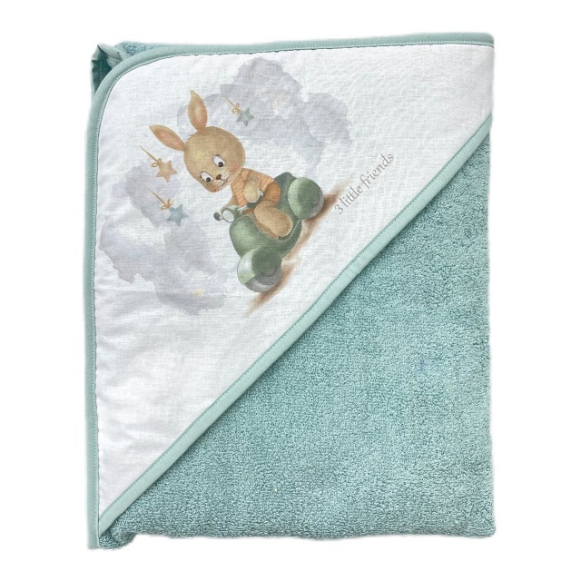Deksi Peškir za bebe sa kapuljačom Zeka na motoru mint 100 x 100cm