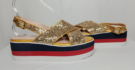GUCCI Peggy Gold Glitter Luksuzne sandale