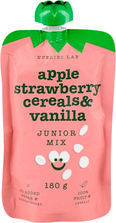 Nutrino Lab
JUNIOR MIX voćna kaša - jabuka, jagoda, žitarice i vanila, 180 g