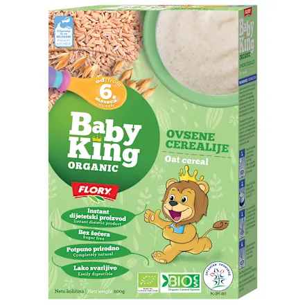 Baby King
ORGANIC Ovsene cerealije, 6+ meseci, 200 g
Dijetetska namirnica