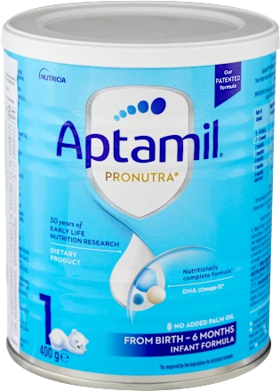 Aptamil
PRONUTRA 1, početna mlečna formula za odojčad, od rođenja do 6 meseci, 400 g
Početna mlečna hrana za odojčad