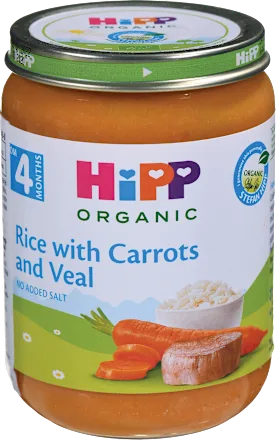 HiPP
ORGANIC kašica za bebe - šargarepa sa pirinčem i teletinom, od 4. meseca, 190 g