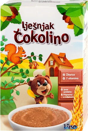 Lino
Lešnik Čokolino, Instant pahuljice od žitarica, čokolade i lešnika, od 1. godine, 200 g