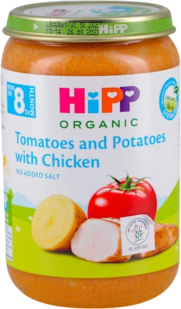 HiPP
ORGANIC kašica - krompir i paradajz sa piletinom, od 8. meseca, 220 g
Dijetetska namirnica