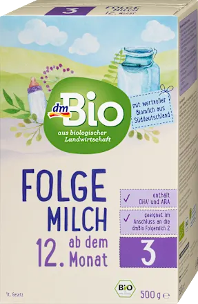 dmBio
Zamensko mleko 3, formula za odojčad, od 12.meseca, 500 g
Prelazno mleko