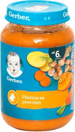 Gerber
Kaša za bebe - piletina sa povrćem, od 6. meseca, 190 g
Dijetetska namirnica