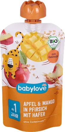 babylove
Voćni užitak - jabuka i mango u breskvi sa ovsenim pahuljicama, od 1. godine, 100 g
Dijetetska namirnica