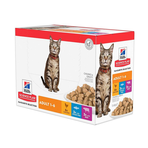 HILL'S SCIENCE PLAN ADULT POUCHES MULTIPACK 12X85G – RAZNOVRSNI OBROCI ZA ODRASLE MAČKE