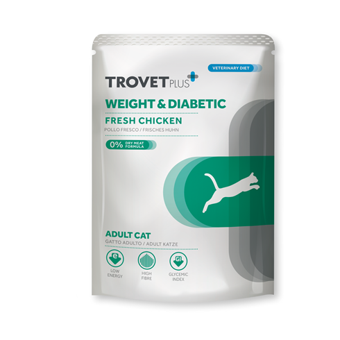 TROVET PLUS CAT WEIGHT&DIABETIC FRESH CHICKEN SOSIĆ ZA MAČKE 85G – KONTROLA TEŽINE I GLUKOZE