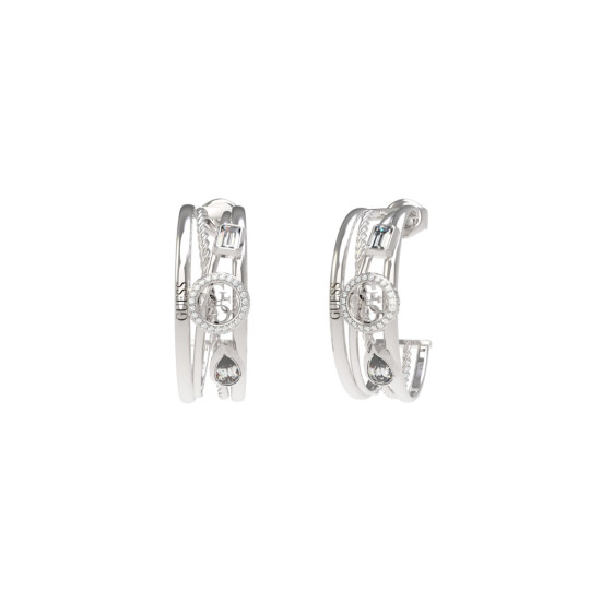 Guess JUBE05236JWRHT/U minđuše alke Hoop 4G Silver Tone Plated Stainless Steel Swarovski Crystal 25mm