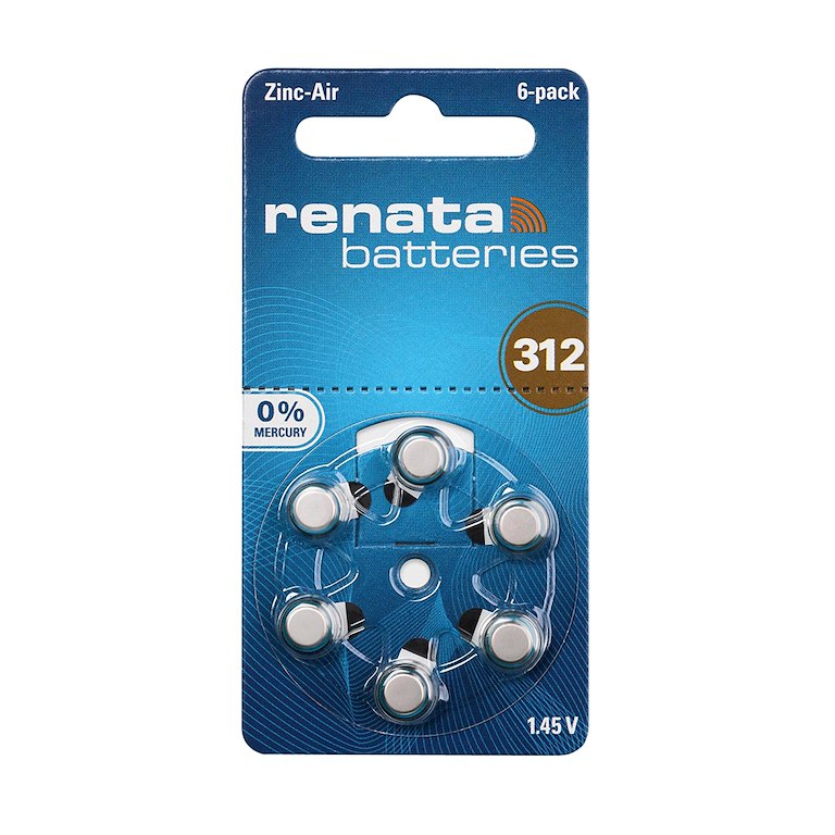 Baterija - slusni aparat Zinc Air dugmasta ZA312 6/1 Renata (MS)