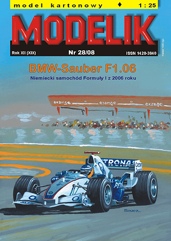 Modelik 28_08 BMW-Sauber F1.06 Niemiecki samochód Formuly I z 2006 roku (pierwszy bolid Roberta Kubicy)
