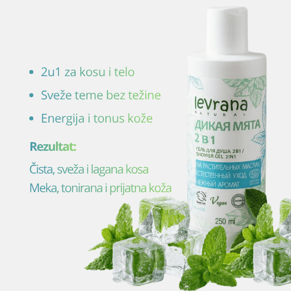 Levrana 2u1 prirodni šampon bez SLS — menta, kopriva i alge 250 ml