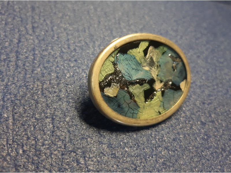 VRH UNIKATNI MASIVNI VINTAGE BROŠ TURQUOISE ART ENAMEL