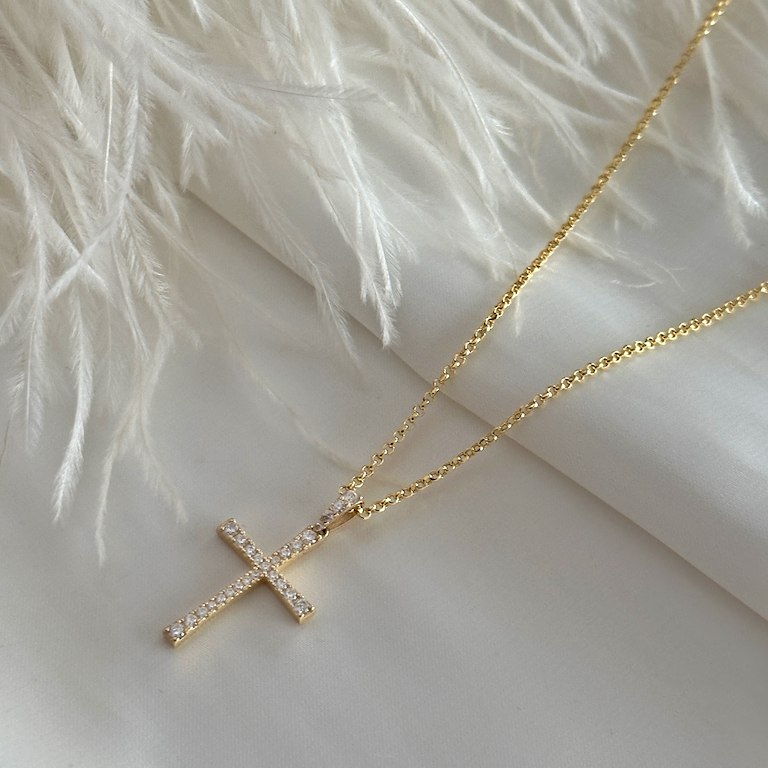 Ogrlica od žutog zlata sa krstom sa cirkonima