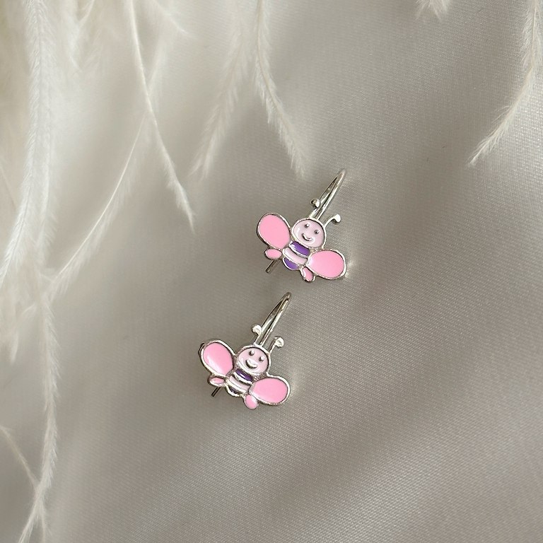 Roze pčelica, srebrne minđuše za decu
