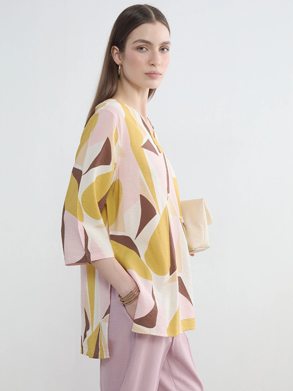 LCW Modest Bluza Sa V-izrezom, Sa Šarama, Širokog Kroja