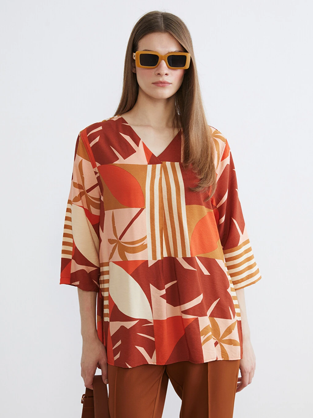 LCW Modest Bluza Sa V-izrezom, Sa Dezenom, Širokog Kroja