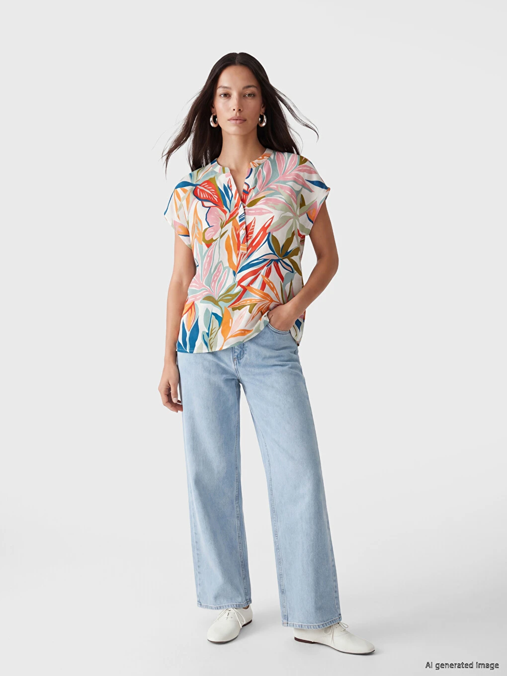 LCWAIKIKI Classic Bluza Sa V Izrezom Sa Šarom Lišća