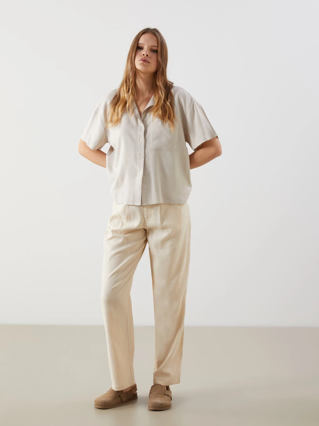 XSIDE Opušteni Kroj Pantalone Od Mešavine Lana Za Žene