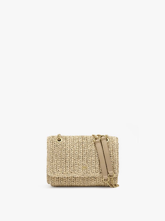 SHOULDER BAG WITH PAPER STRAW EFFECT WITH FLAP