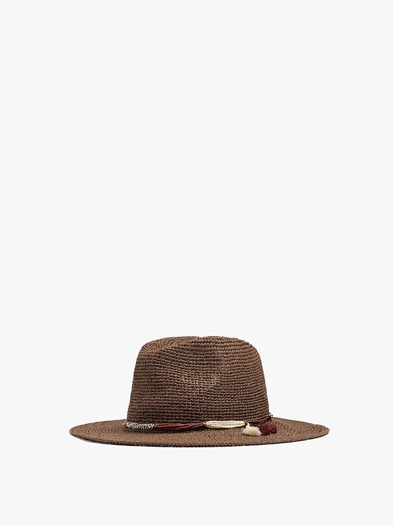 PAPER STRAW HAT WITH BEADS AND TASSELS