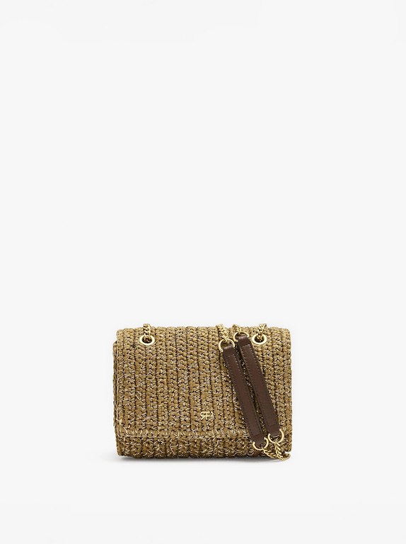 SHOULDER BAG WITH PAPER STRAW EFFECT WITH FLAP