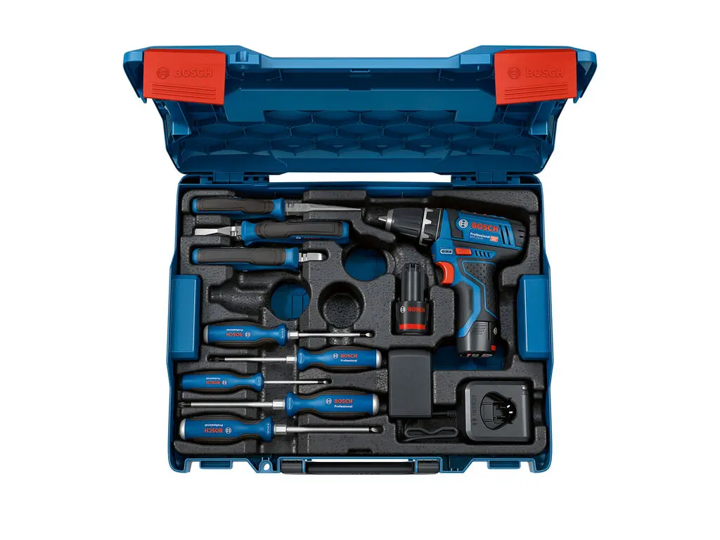 Bosch Set PRO Aku bušilica odvrtač GSR 12V-15, 2x 2.0Ah, Komplet ručnog alata 060186810R