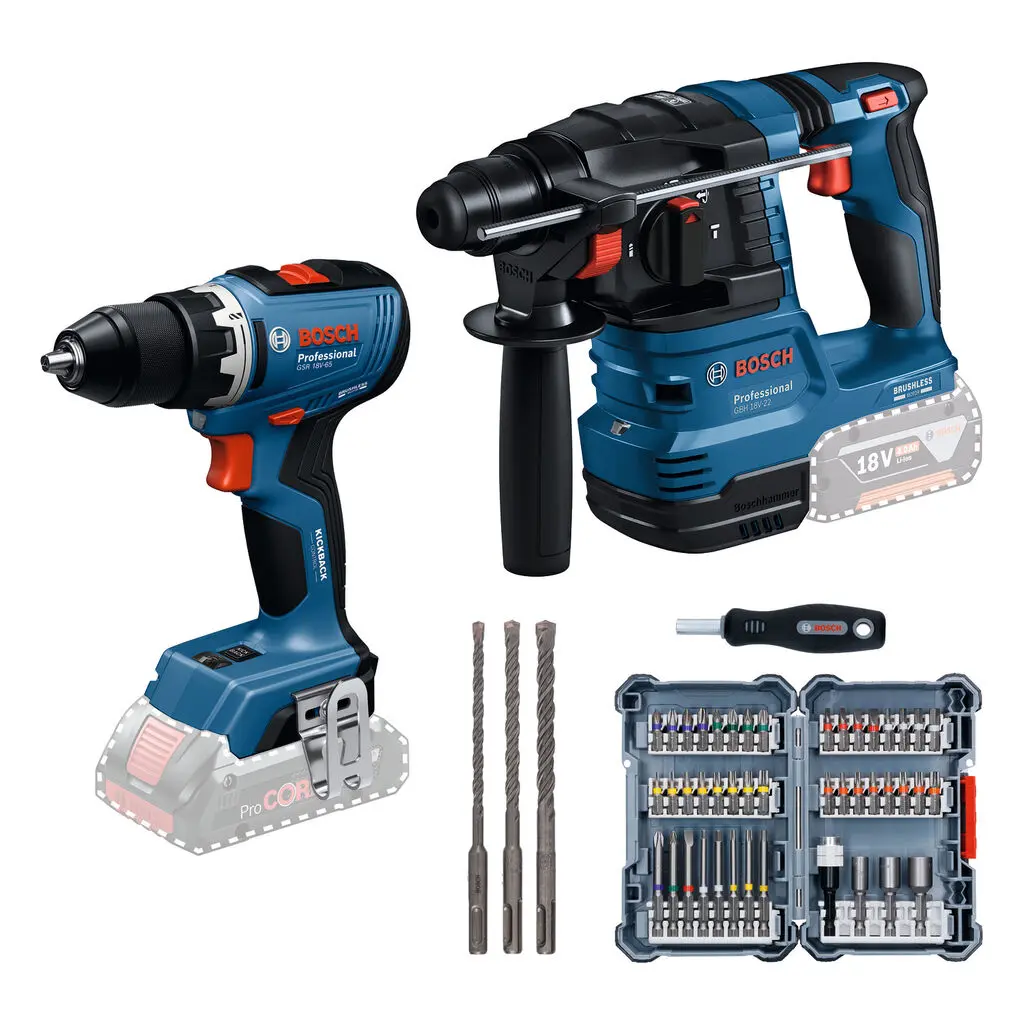 Bosch Set aku alata Bušilica odvrtač GSR 18V-65 i Aku čekić GBH 18V-22, Komplet pribora, Bez baterije i punjača, 0615V0003E